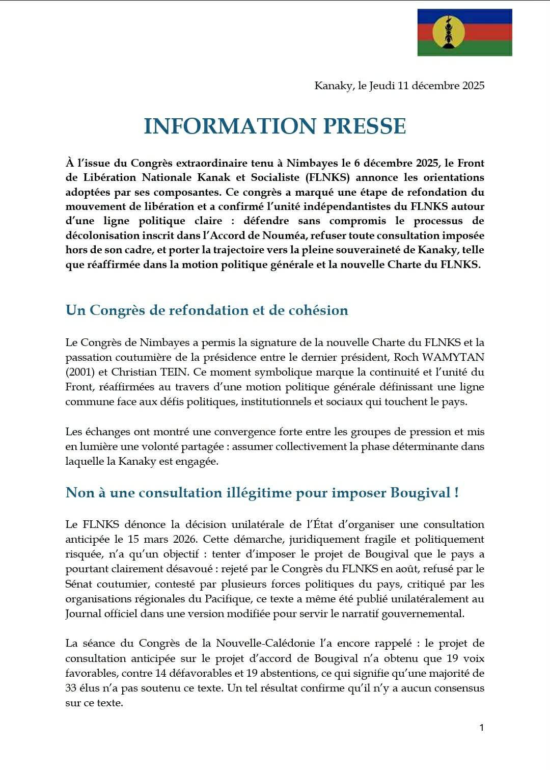 FLNKS : le congrès de la fuite en avant | La Dépêche de Nouméa